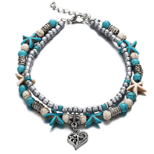 LE SKY Bohemian Crystal Stone Anklets Leg Bracelet For Women